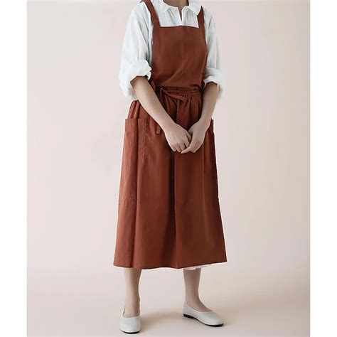 Cotton Linen Cross Apron For Women With Pockets For Gardening Cleaning