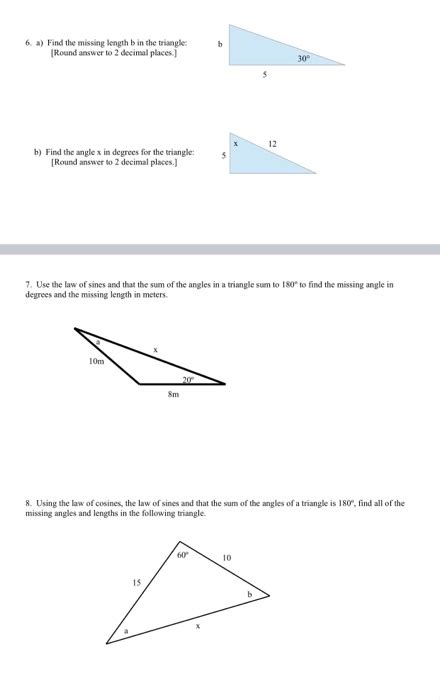 Solved 6 A Find The Missing Length B In The Triangle Chegg Com