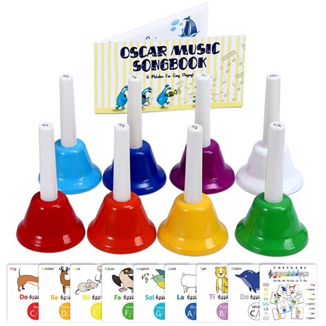 Melody Hand Bells Set 8 Note Colorful Musical Instrument With Songbook Miniartis