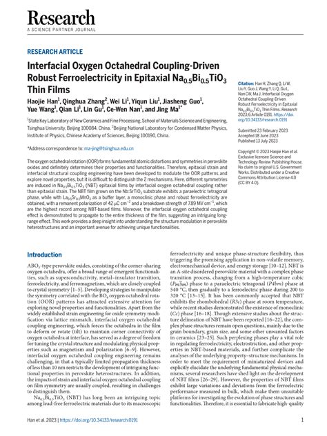Pdf Interfacial Oxygen Octahedral Coupling Driven Robust Ferroelectricity In Epitaxial Na0