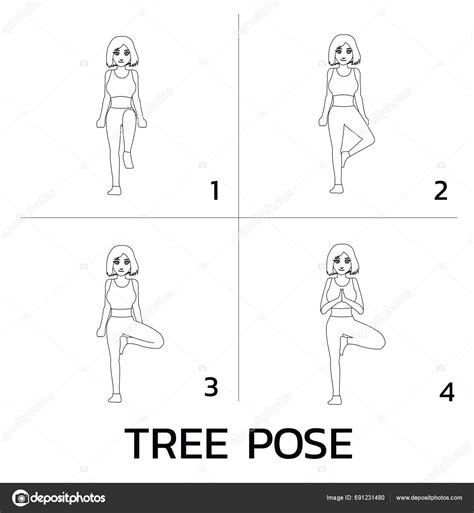 Tree Pose Yoga Manga Tutorial How Cartoon Vector Illustration Black