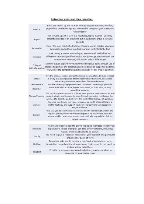 Instruction Words And Their Meanings ENGL5111 Studocu