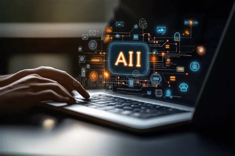 Person Using Laptop To Analyze Ai Data Hands On Keyboard Stock Illustration Illustration Of