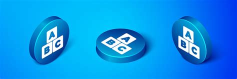 파란색 배경에서 격리된 아이콘을 차단하는 등색 Abc 블록입니다 문자 A B C 블루 원 버튼알파벳 큐브 벡터 3차원 형태에