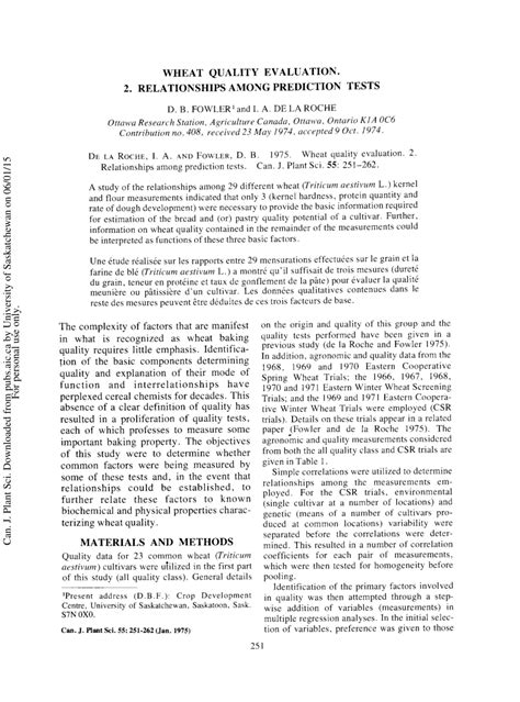 Pdf Wheat Quality Evaluation 2 Relationships Among Prediction Tests