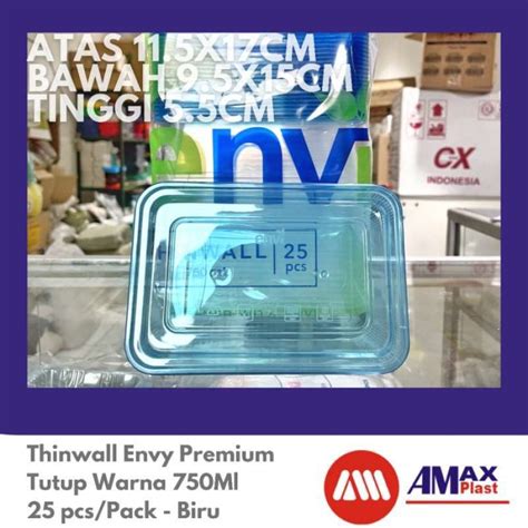 Jual Thinwall 750ml Kotak Makan Nasi Buah Sayur Envi Tutup Warna Isi 25