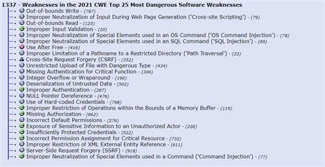 Top Mitre Cwe 25 Software Vulnerabilities 2021