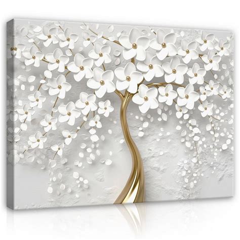 Wallarena Leinwandbild Blumen Magnolie Baum Gold Moderne Wandbild Groß