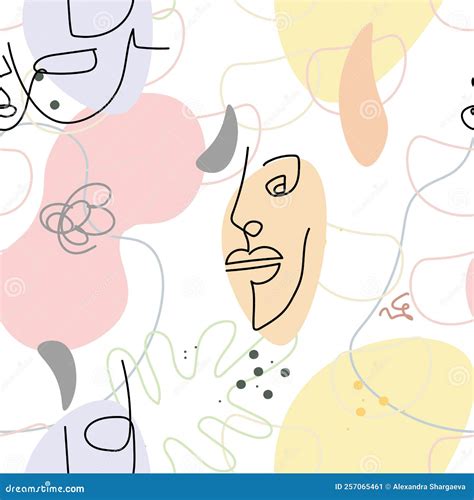 Face Line Pattern Abstract Drawing Seamless Print Stock Vector