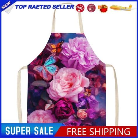 Printed Linen Apron Flower Waterproof Kitchen Cooking Bibs Oilproof