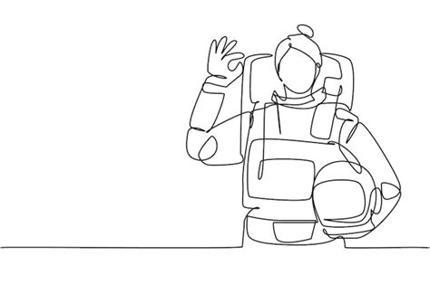 Premium Vector Continuous One Line Drawing Female Astronaut With