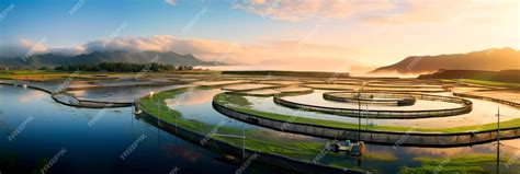 Premium Ai Image Shrimp Farm With Aquaculture Ponds Showcasing The