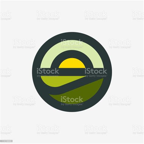 농업 분야와 떠오르는 태양과 농촌 풍경의 현대 기하학적 로고 마크 템플릿 또는 아이콘 로고에 대한 스톡 벡터 아트 및 기타 이미지 로고 일출 들 Istock
