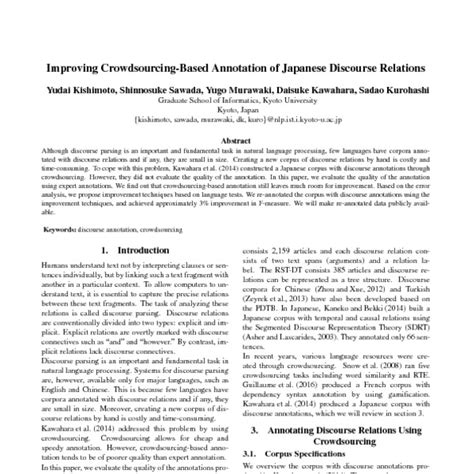 Improving Crowdsourcing Based Annotation Of Japanese Discourse Relations Acl Anthology