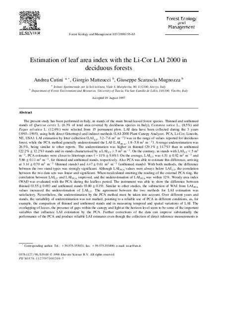 Pdf Estimation Of Leaf Area Index With The Li Cor Lai 2000 In