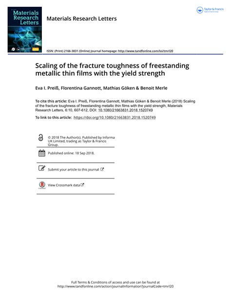 Pdf Scaling Of The Fracture Toughness Of Freestanding Metallic Thin