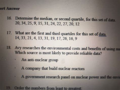 Answered 16 Determine The Median Or Second Bartleby
