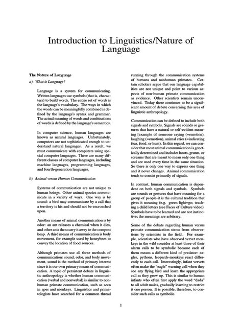 Introduction To Linguistics - Nature of Language (Handout) | PDF | Communication | Linguistics