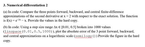 solved 3 numerical differentiation 2 a in code compare