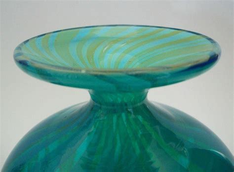 Mdina Ming Vintage Blue And Green Glass Vase Malta Late 20th