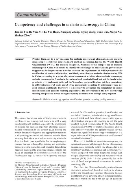 Pdf Competency And Challenges In Malaria Microscopy In China