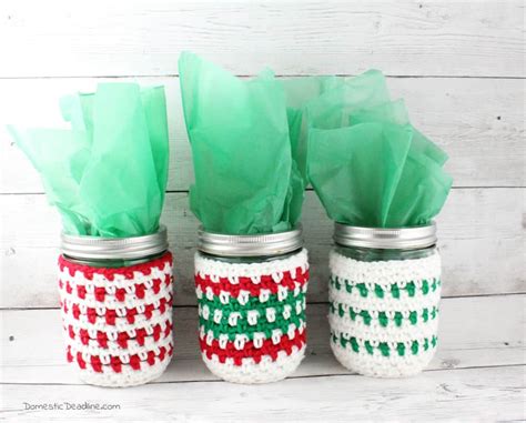 Crocheted Mason Jar Covers Christmas In A Jar Domestic Deadline