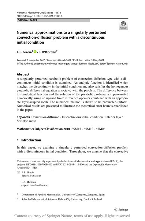 Numerical Approximations To A Singularly Perturbed Convection Diffusion