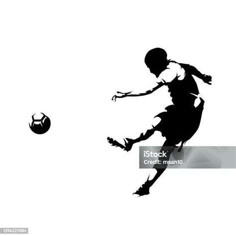 축구 선수 발로 공을 득점 골 추상 잉크 그리기 벡터 실루엣 고립 된 축구 선수 사이드 뷰 만화 스타일 Championship에 대한 스톡 벡터 아트 및 기타 이미지
