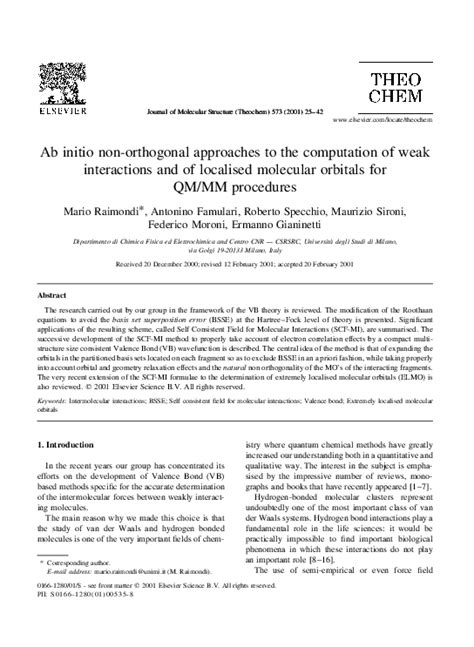 Pdf Ab Initio Non Orthogonal Approaches To The Computation Of Weak Interactions And Of