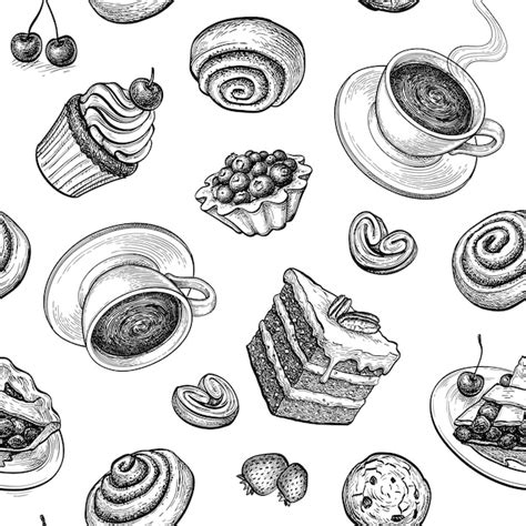 Premium Vector Seamless Pattern With Sweets And Pastries