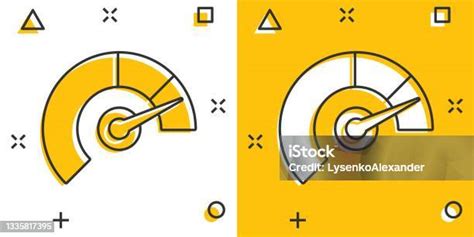 만화 스타일의 미터 대시 보드 아이콘 신용 점수 지표 수준 벡터 만화 일러스트 그림 측정 스케일 비즈니스 컨셉 스플래시 효과를