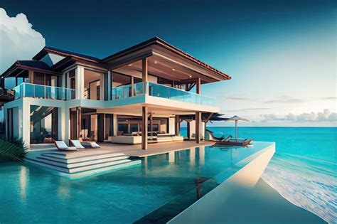 Premium AI Image Luxurious Beachfront Villa With Infinity Pool And Breathtaking Ocean Views
