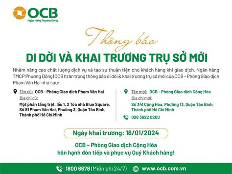 Ocb Thông Báo Di Dời And Khai Trương Trụ Sở Mới Ocb Phòng Giao Dịch