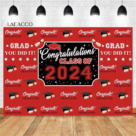 Laeacco Congrats Grad Class Of 2024 Backdrop Graduation Academic Cap