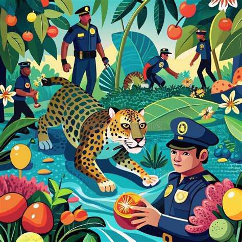 Amur Leopard Cooperative Swims Police Fruits Vector Stock Vector