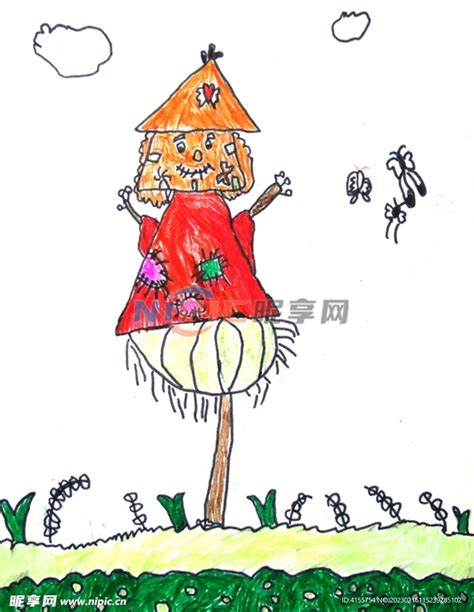 稻草人儿童画设计图绘画书法文化艺术设计图库昵图网