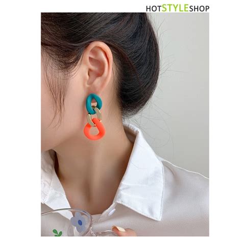 ต่างหูสีนีออน ทรีโทนสลับสี สวยสดใส สำหรับงานปาร์ตี้ Hotstyleshop Thaipick