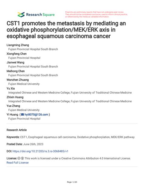 PDF CST Promotes The Metastasis By Mediating An Oxidative Phosphorylation MEK ERK Axis In