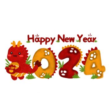 2024 Happy New Year Text With Cute Dragon Year Of The Dragon Lunar