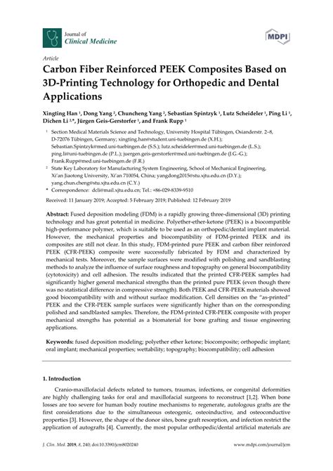 Pdf Carbon Fiber Reinforced Peek Composites Based On 3d Printing Technology For Orthopedic And
