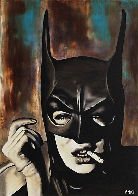 Vintage Oil Painting Of Batgirl Smoking Cigarette Painting By Daheaven