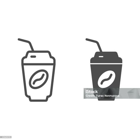 커피 컵 라인과 단색 아이콘 커버와 콩 기호 흰색 배경에 윤곽 스타일 그림과 테이크 아웃 뜨거운 음료 머그잔 모바일 컨셉 웹