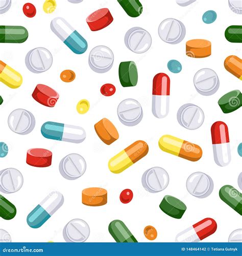 Pillen En Capsules Naadloos Patroon Op Witte Achtergrond