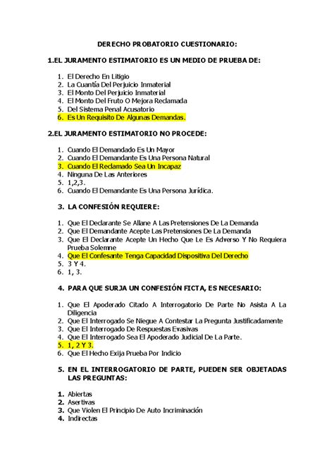 Parciales De Probatorio Derecho Probatorio Cuestionario 1 Juramento