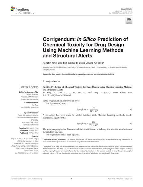 Pdf Corrigendum In Silico Prediction Of Chemical Toxicity For Drug