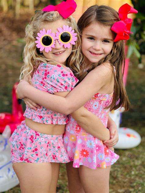 Pink Fields Of Daisy One Piece Skirted Swimsuit Ruffle Girl