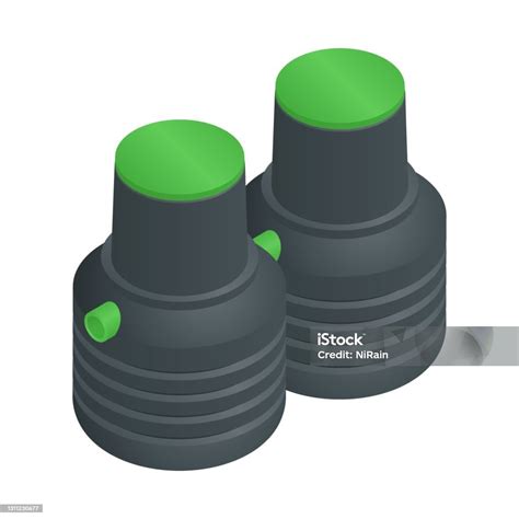 벡터 일러스트 플라스틱 정화조는 흰색 배경에 격리 평면 만화 스타일의 현실적인 폐수 탱크 아이콘 배수 탱크 지하 정화조 를위한 폐수 처리 탱크 정화조에 대한 스톡 벡터 아트