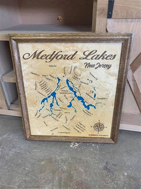 Medford Lakes New Jersey Custom Laser Engraved Lake Map With Epoxy