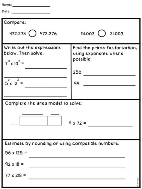 No Prep Homework Sheets Multiplying Whole Numbers By Eli Burger