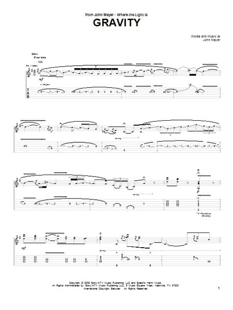 Gravity By John Mayer Guitar Tab Guitar Instructor